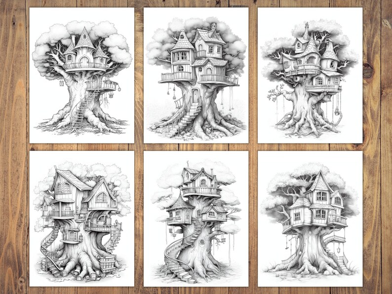 30 Printable Fantasy Treehouse Coloring Pages, Fantasy Coloring Book ...