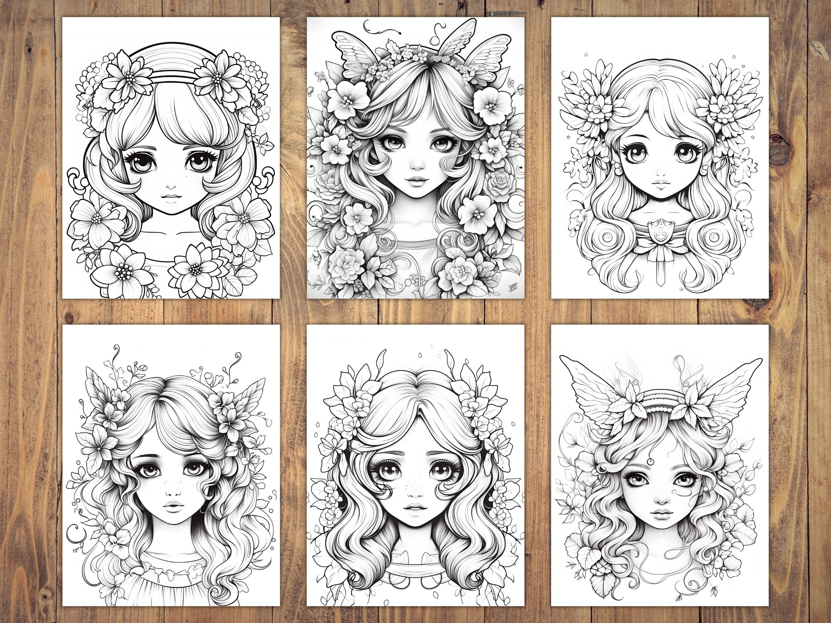 30 Printable Flower Fairy Girl Coloring Pages, Fantasy Coloring, Kawaii ...