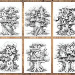 30 Printable Fantasy Treehouse Coloring Pages, Fantasy Coloring Book ...