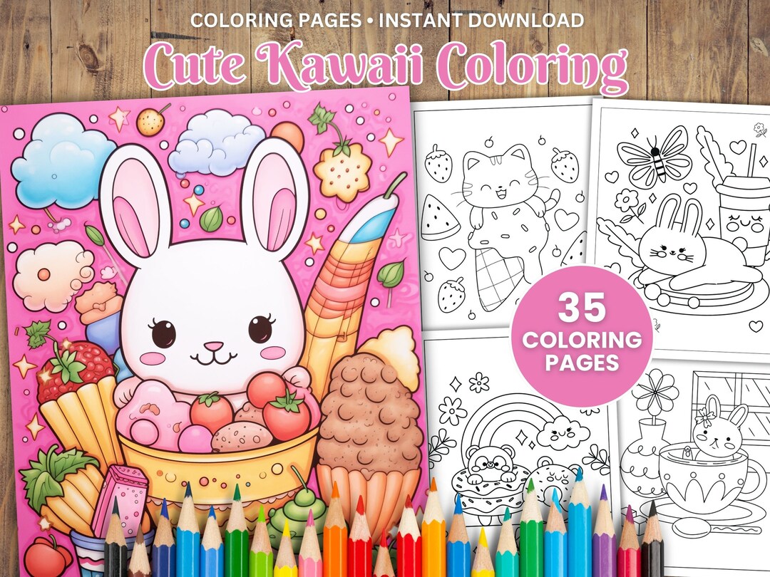 35 Cute Kawaii Coloring Pages, Kids & Adults (PDF Pattern) - Etsy