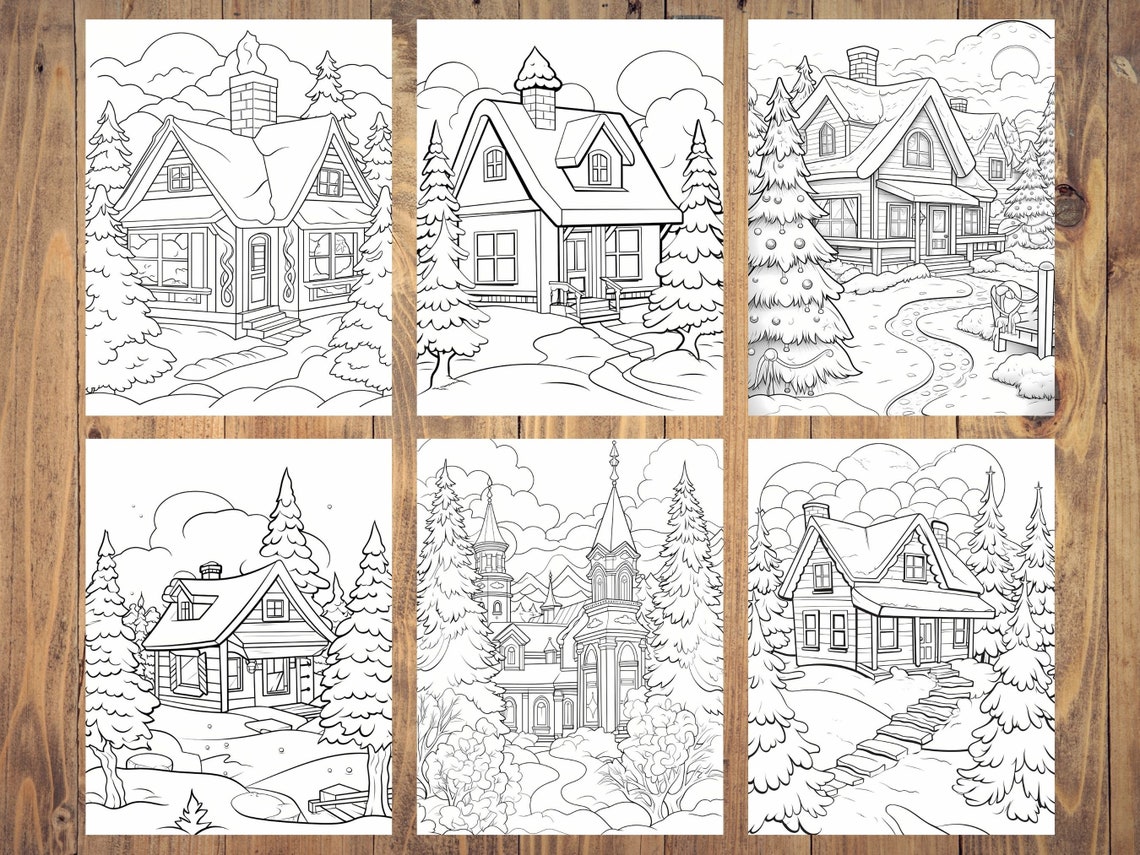 30 Christmas Scenery Coloring Pages, Winter Coloring Sheets, Holiday ...