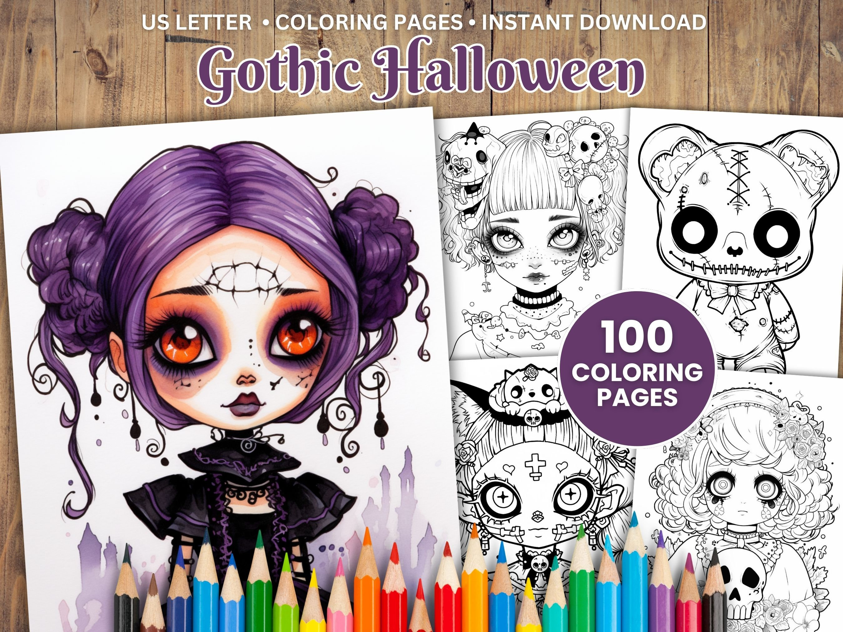 100 Gothic Halloween Coloring Pages, Creepy Holiday Coloring Book ...