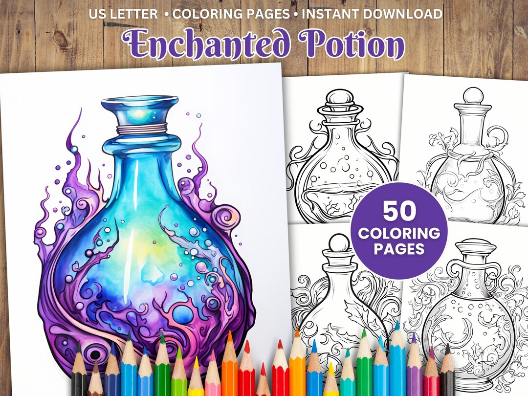 50 Enchanted Potion Coloring Pages, Fantasy Coloring Sheets, Magical ...
