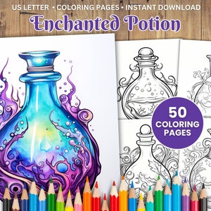 50 Enchanted Potion Coloring Pages, Fantasy Coloring Sheets, Magical ...