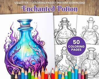 50 Enchanted Potion Coloring Pages, Fantasy Coloring Sheets, Magical ...