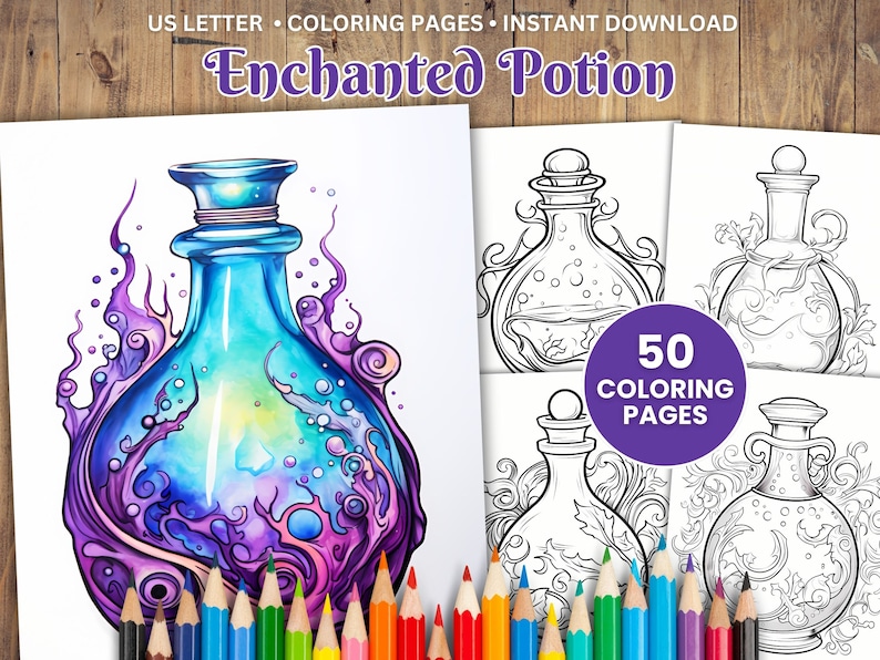 50 Enchanted Potion Coloring Pages, Fantasy Coloring Sheets, Magical ...