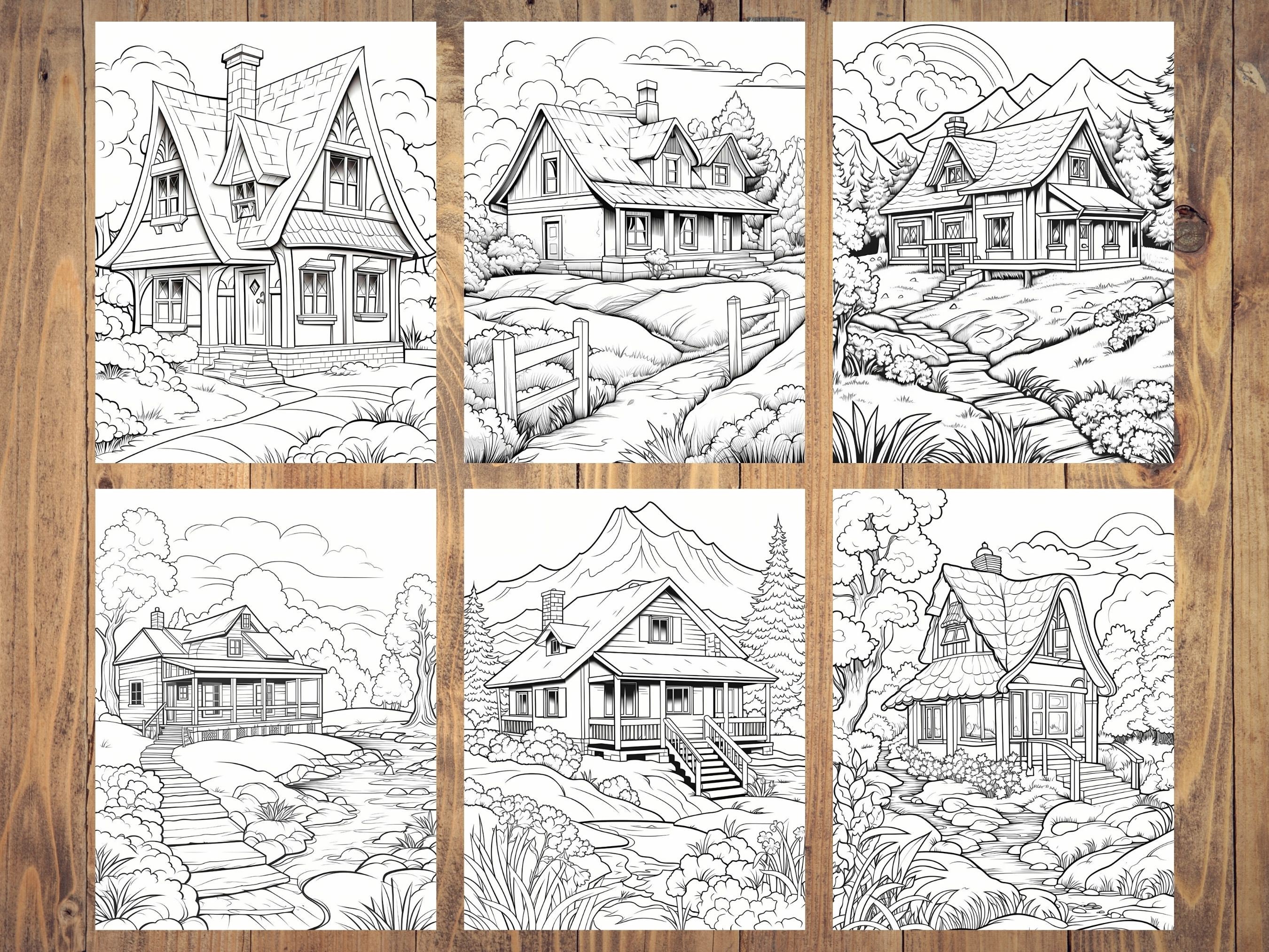 30 Printable Cozy House Coloring Pages, House Coloring Book, Coloring ...