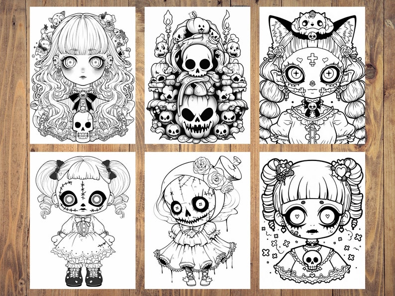 100 Gothic Halloween Coloring Pages, Creepy Holiday Coloring Book ...