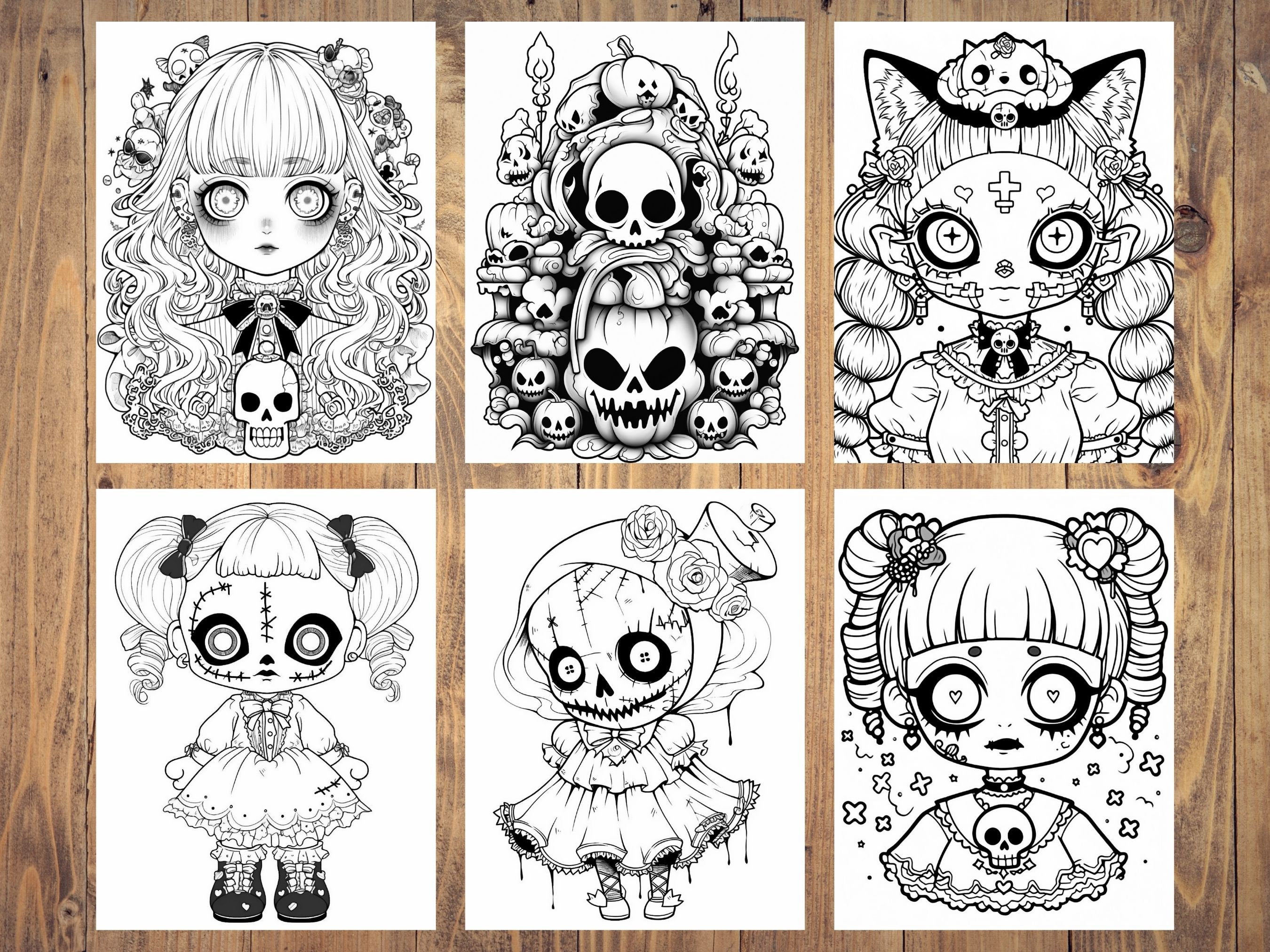 100 Gothic Halloween Coloring Pages, Creepy Holiday Coloring Book ...