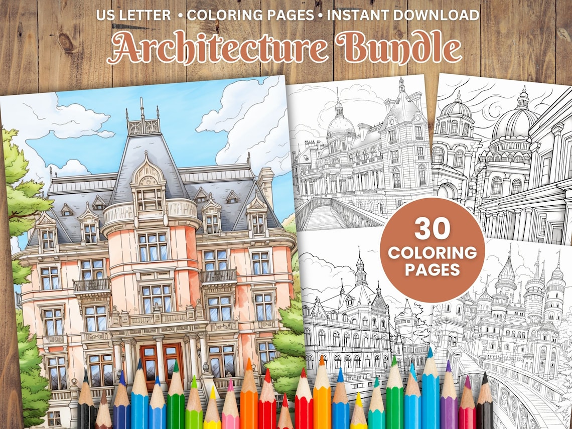 30 Printable Architecture Coloring Pages, Buildings Coloring Book ...