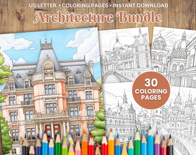 Architectural Buildings Coloring Pages: 100 Designs + 160 Bonus Images ...