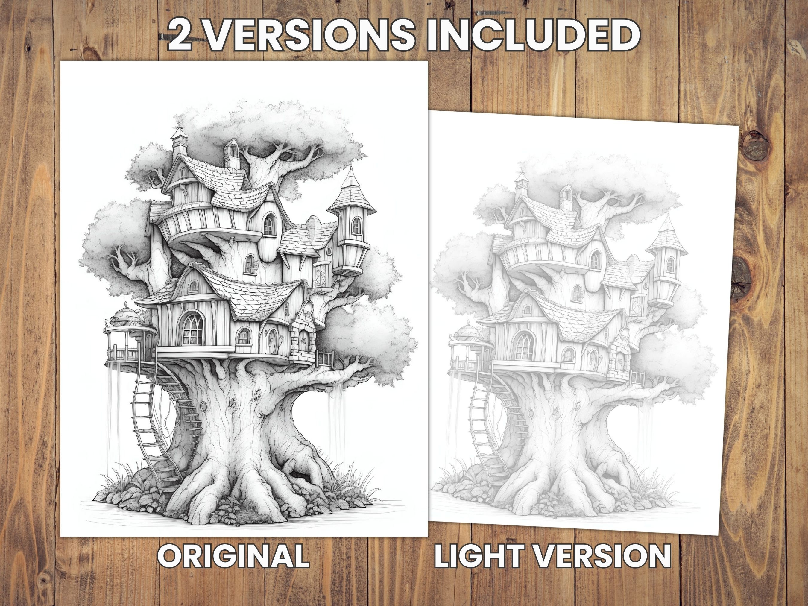 30 Printable Fantasy Treehouse Coloring Pages, Fantasy Coloring Book ...
