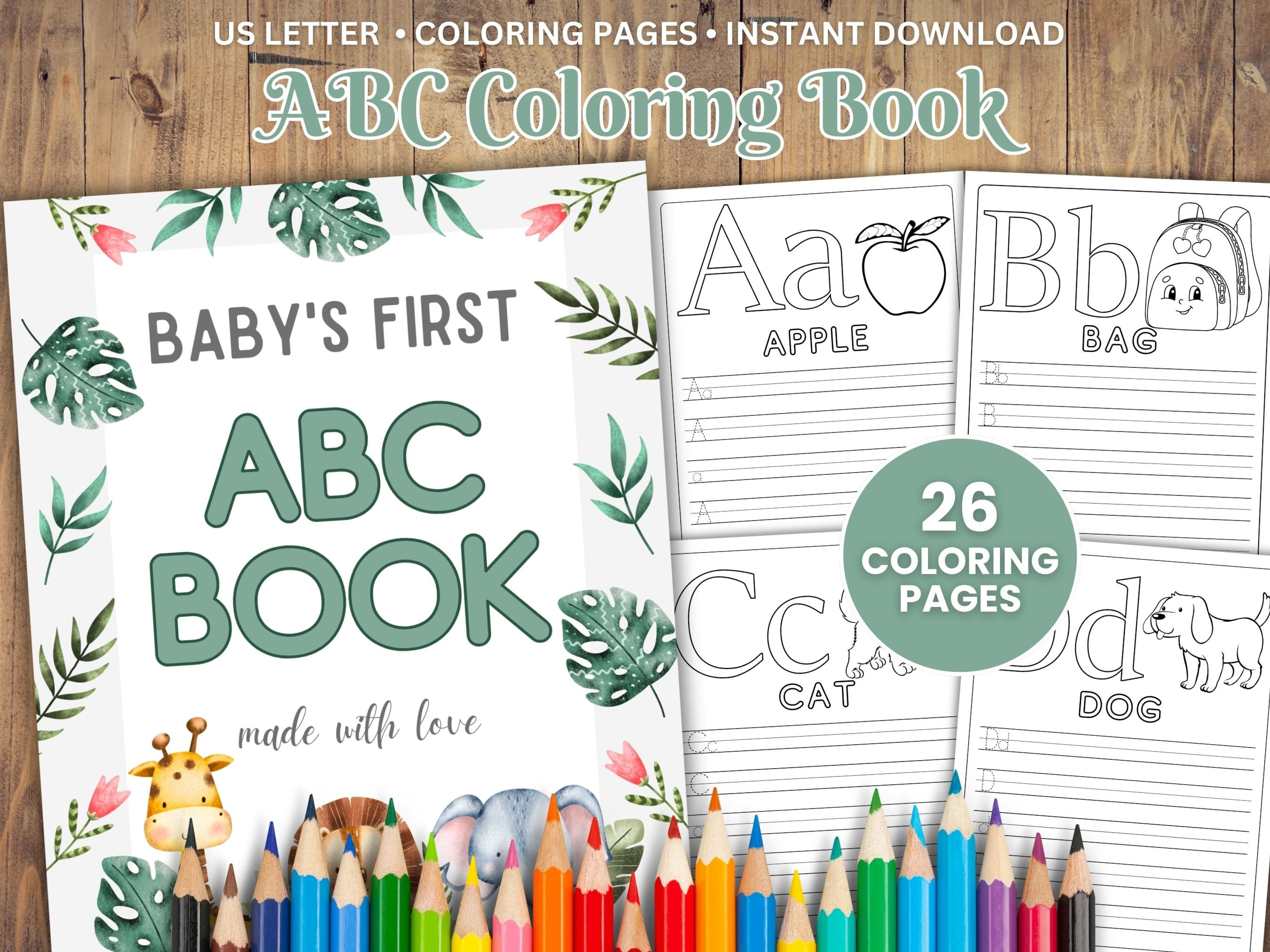 ABC Coloring Book, Alphabet Coloring Pages, Baby Coloring Book, Kids ...