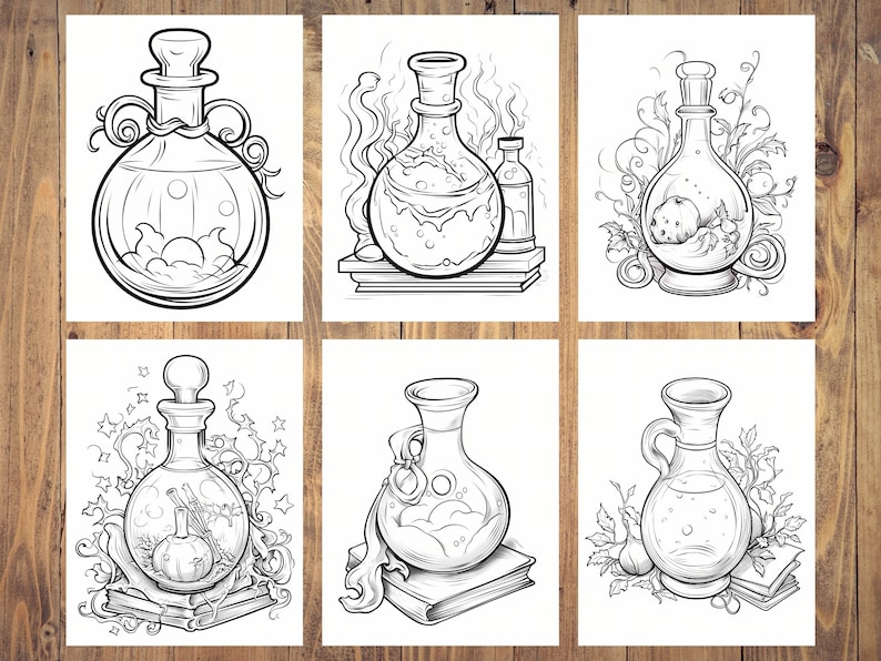 50 Enchanted Potion Coloring Pages, Fantasy Coloring Sheets, Magical ...