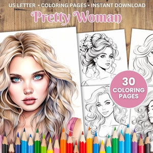 30 Printable Pretty Woman Coloring Pages, Beautiful Lady Coloring Book ...