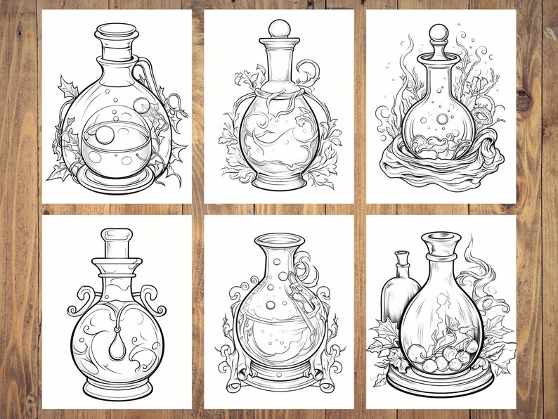 50 Enchanted Potion Coloring Pages, Fantasy Coloring Sheets, Magical ...