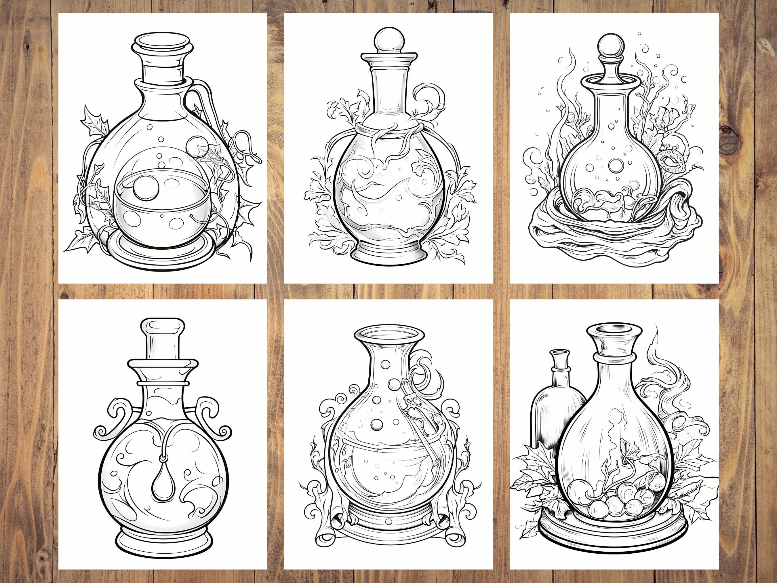 Enchanted Potion Coloring Pages, Fantasy Coloring Book (printable PDF ...