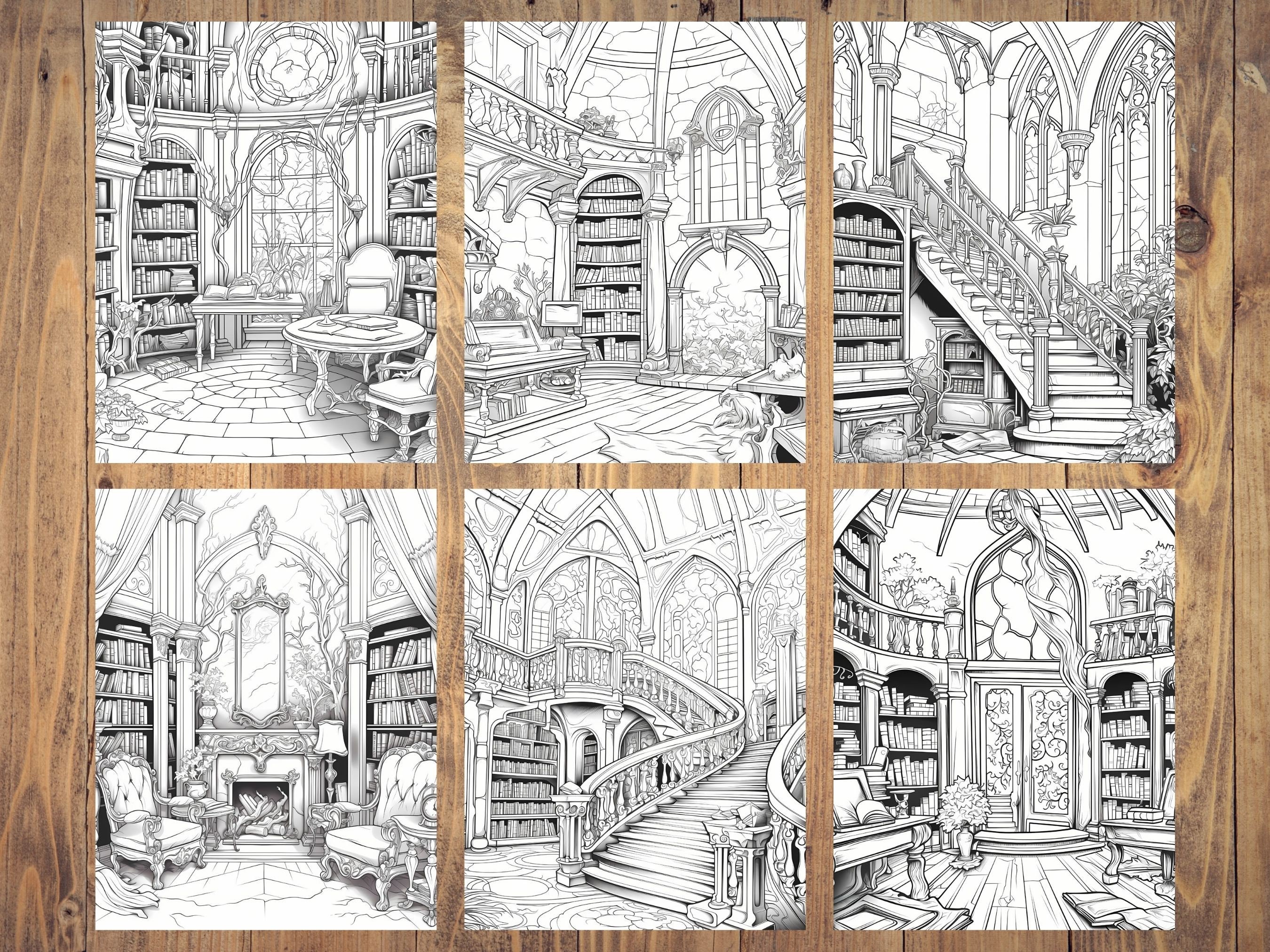50 Magical Library Coloring Pages, Fantasy Art (printable PDF) - Etsy