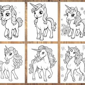 50 Unicorn Coloring Page Bundle, Cute Horse Coloring Book, Fantasy ...