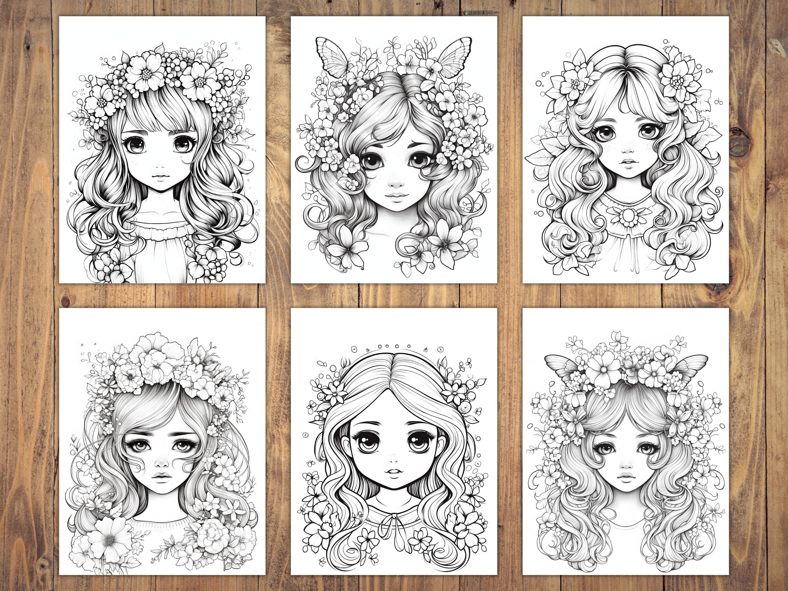 30 Printable Flower Fairy Girl Coloring Pages, Fantasy Coloring, Kawaii ...