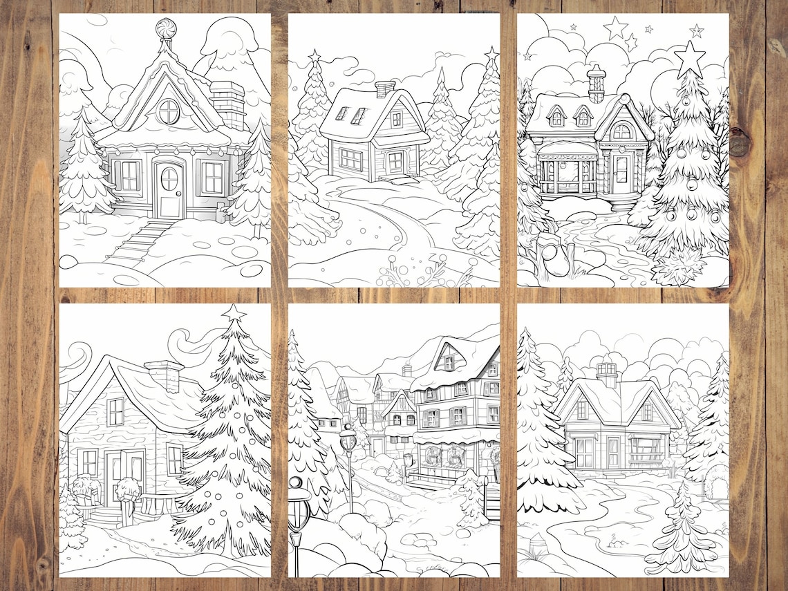 30 Christmas Scenery Coloring Pages, Winter Coloring Sheets, Holiday ...