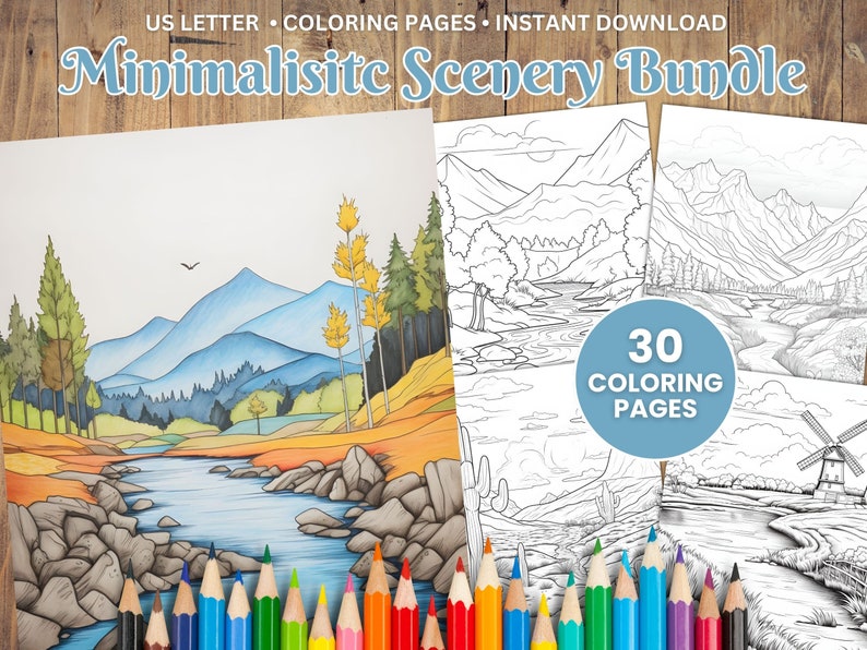 30 Printable Minimalistic Scenery Coloring Pages Coloring - Etsy
