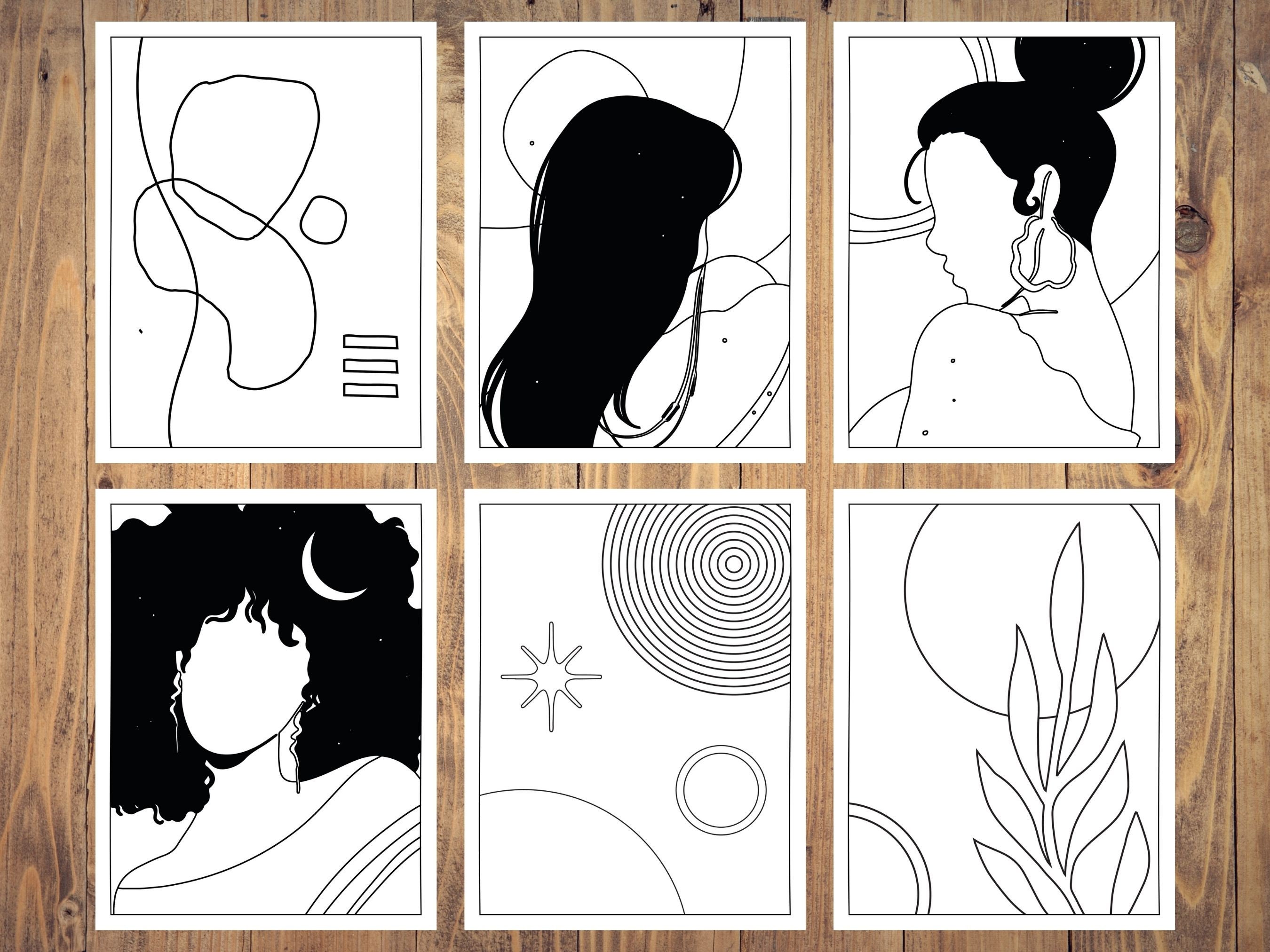 50 Printable Boho Coloring Pages, Abstract Art, Adults + Kids (PDF) - Etsy