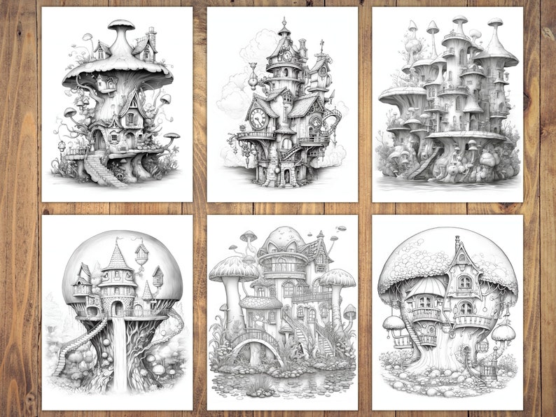 30 Printable Fairy House Coloring Pages, Enchanted Fairy Homes, Fantasy ...