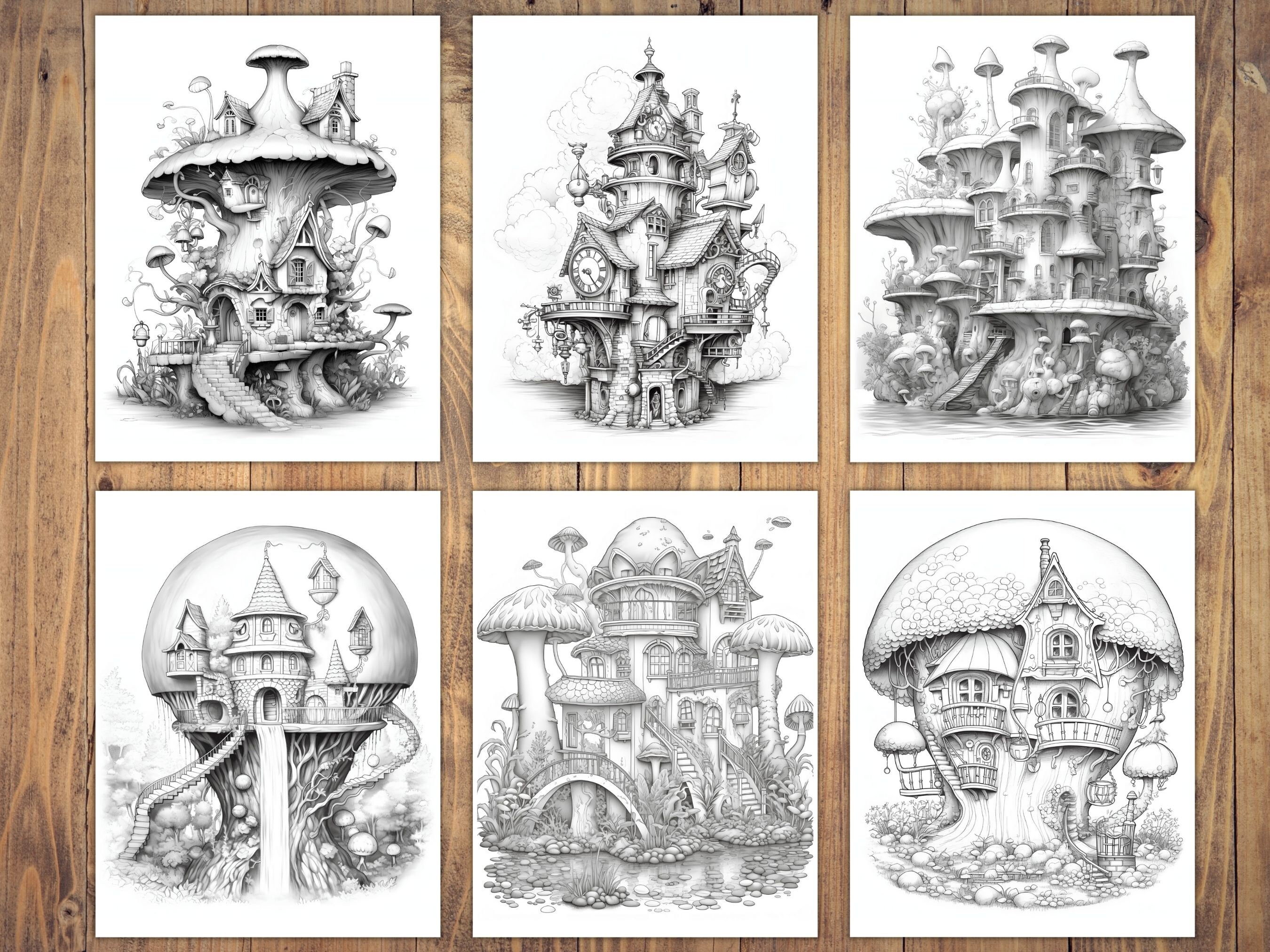 30 Printable Fairy House Coloring Pages, Enchanted Fairy Homes, Fantasy ...
