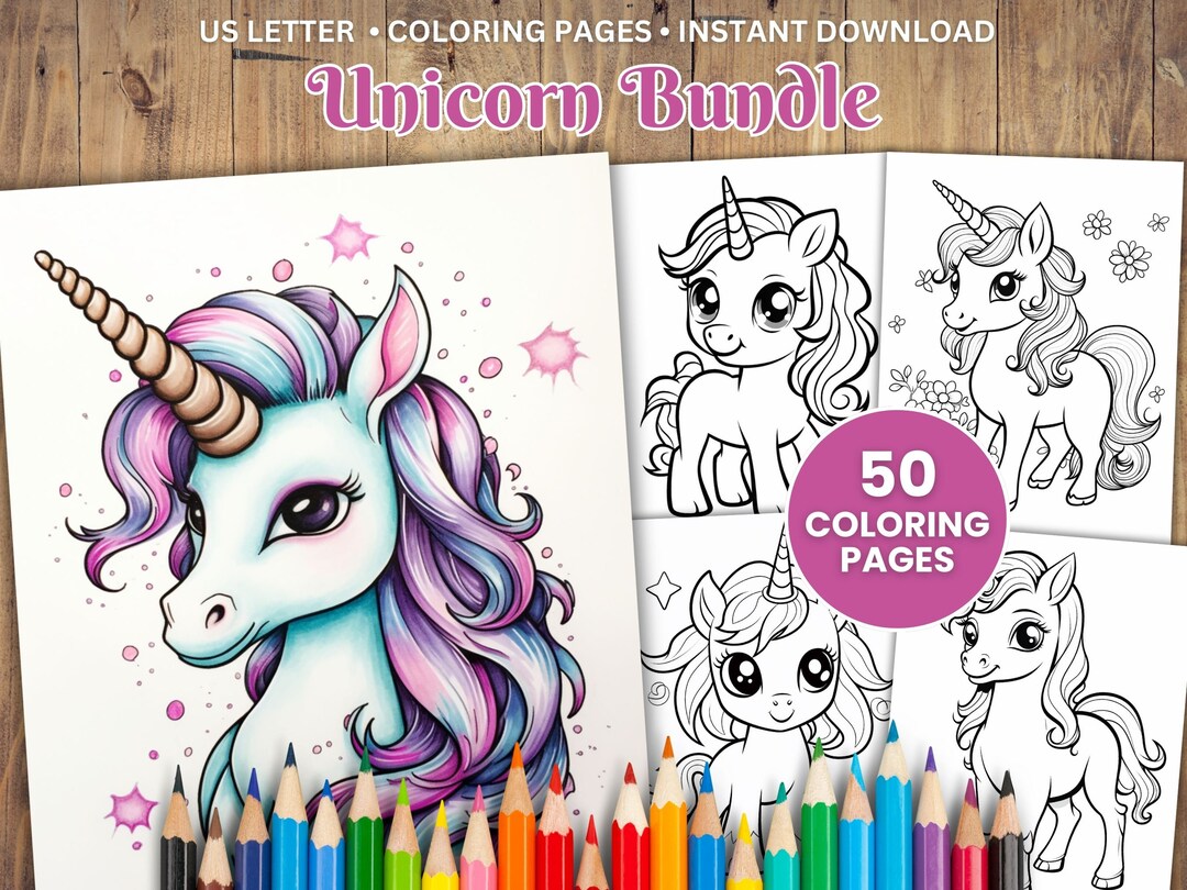 50 Unicorn Coloring Pages, Kawaii Fantasy Art (PDF Coloring) - Etsy
