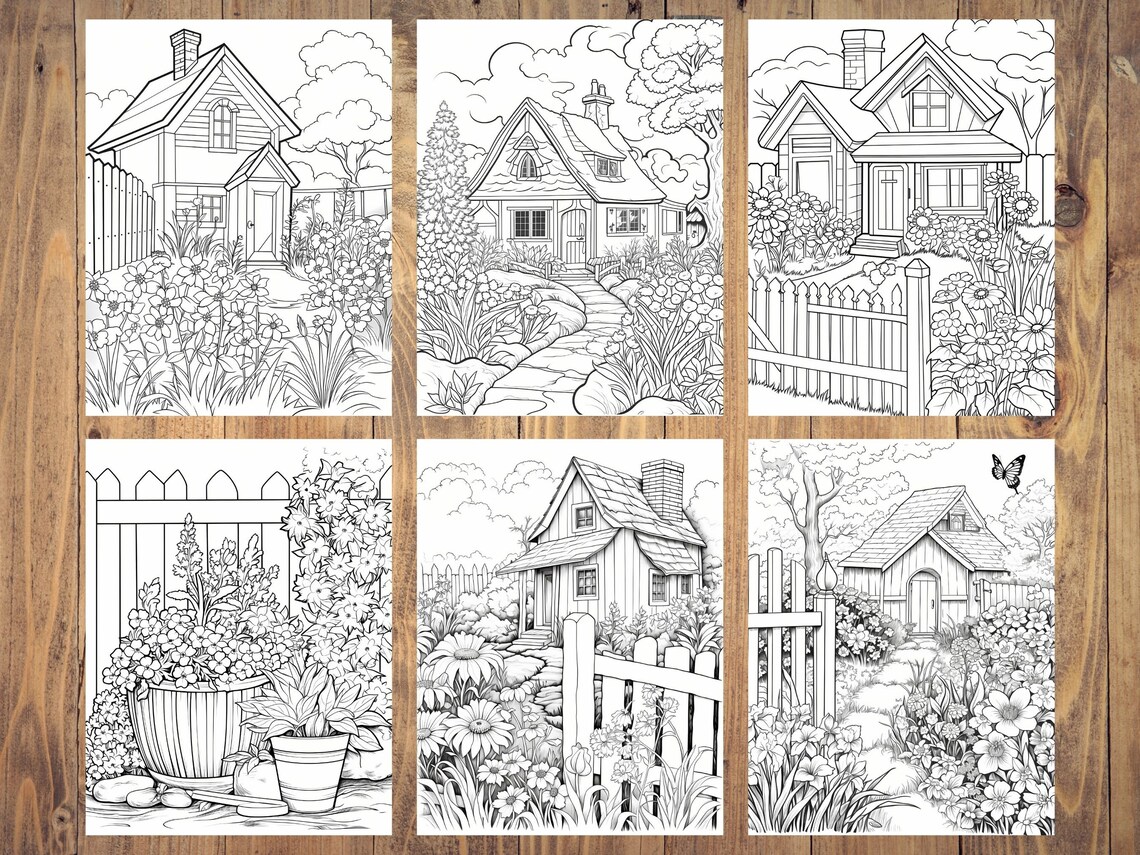 30 Printable Cottage House Coloring Pages, Flower Coloring Book, Adults ...