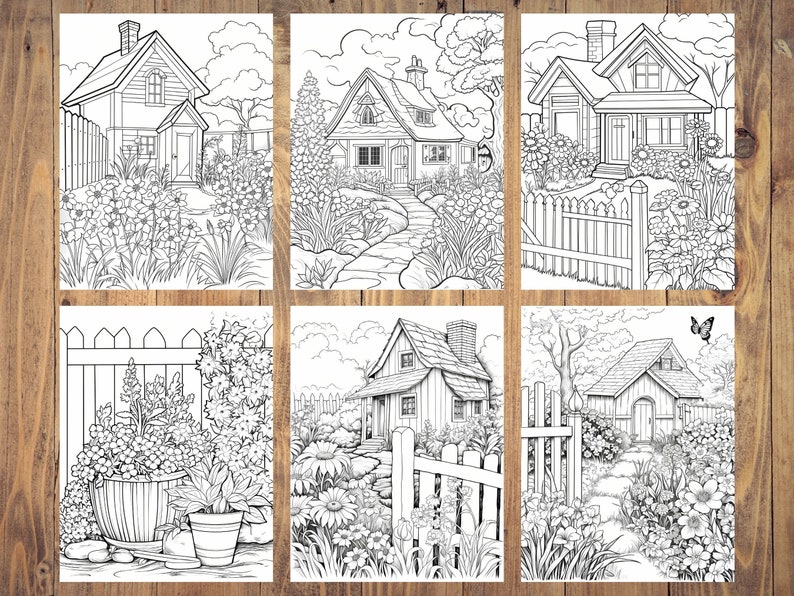 30 Printable Cottage House Coloring Pages, Flower Coloring Book, Adults ...