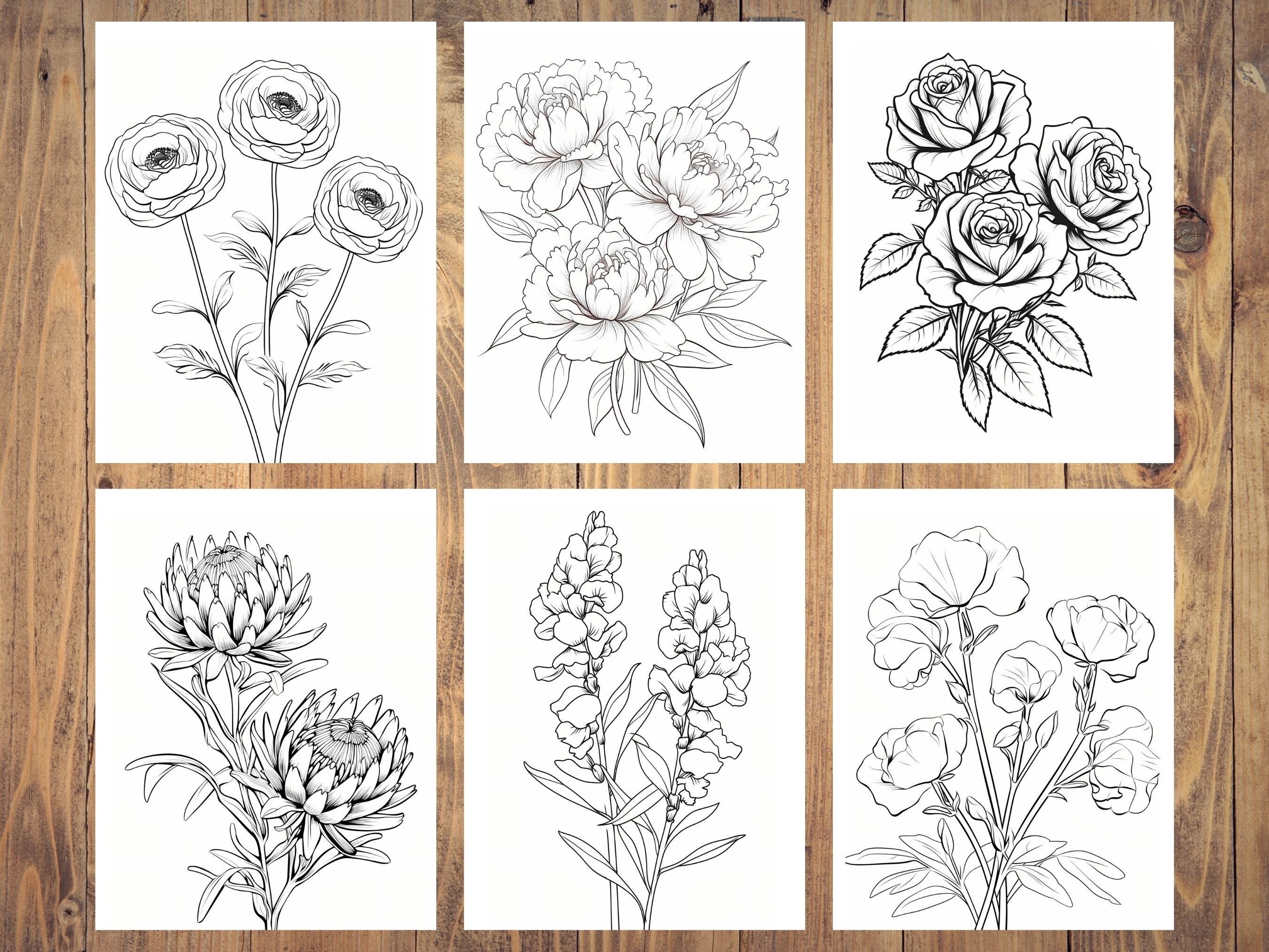 30 Printable Flower Coloring Pages Pt. 3 Coloring Book - Etsy Australia