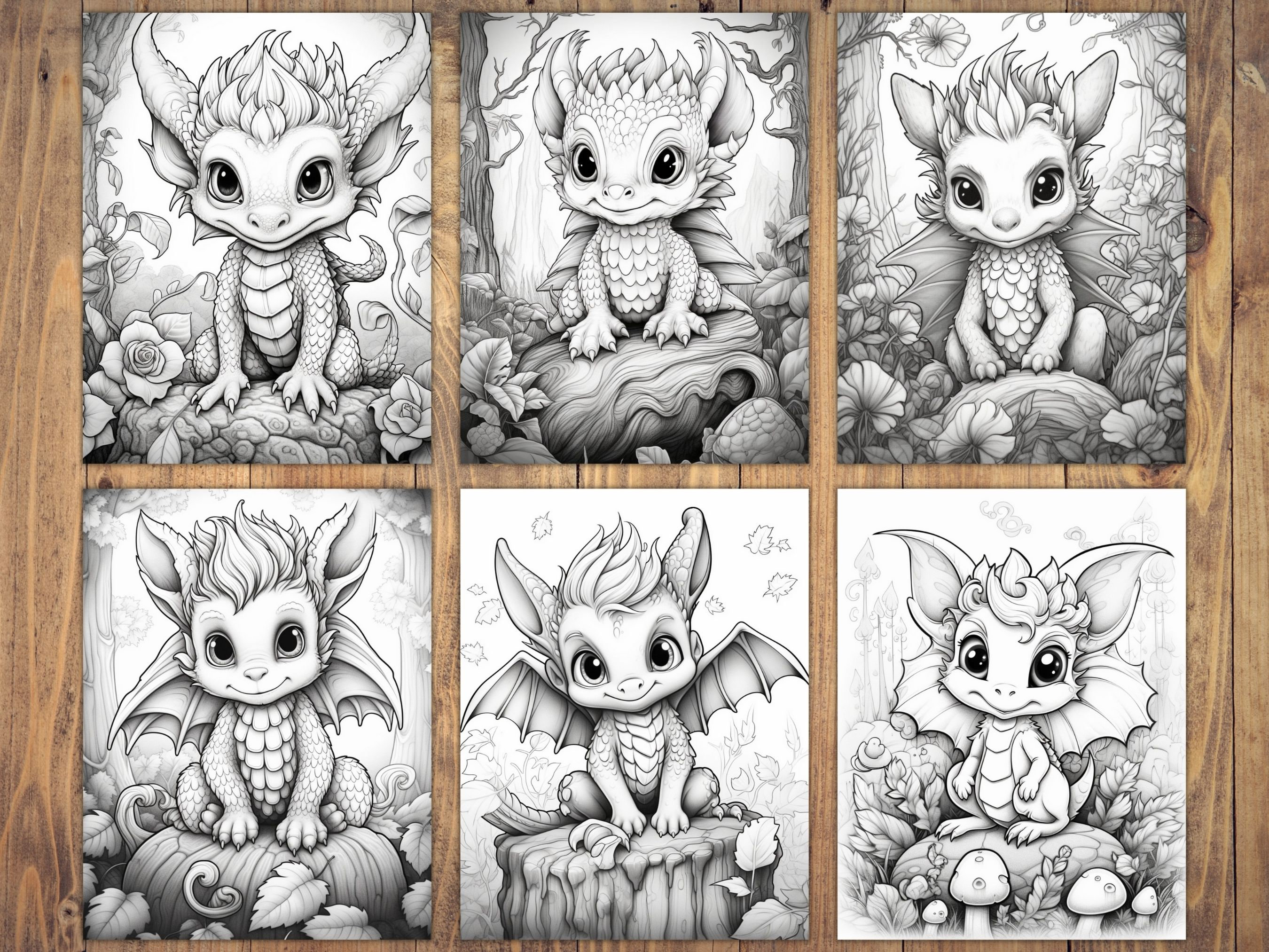 30 Baby Fantasy Woodland Dragon Coloring Page Book Adults - Etsy