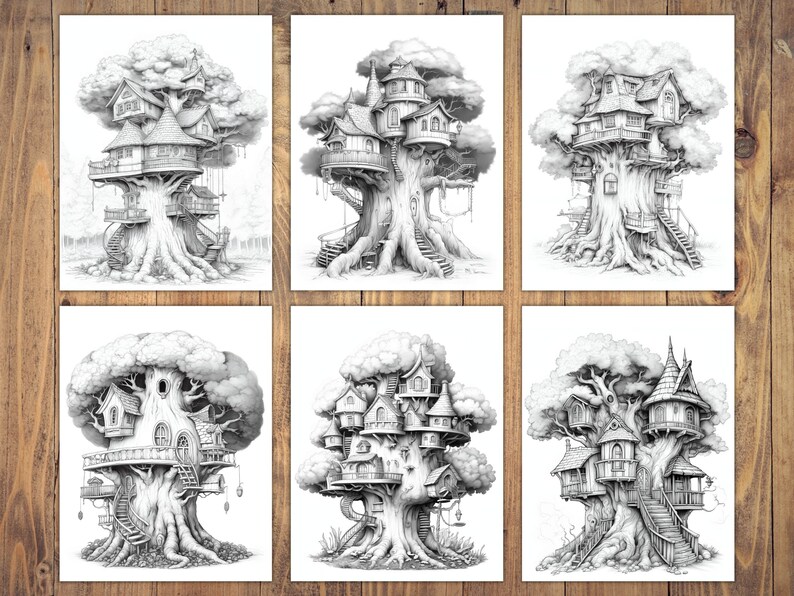 30 Printable Fantasy Treehouse Coloring Pages, Fantasy Coloring Book ...