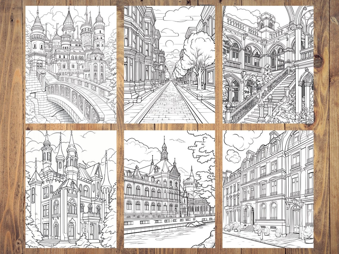 30 Printable Architecture Coloring Pages, Buildings Coloring Book ...