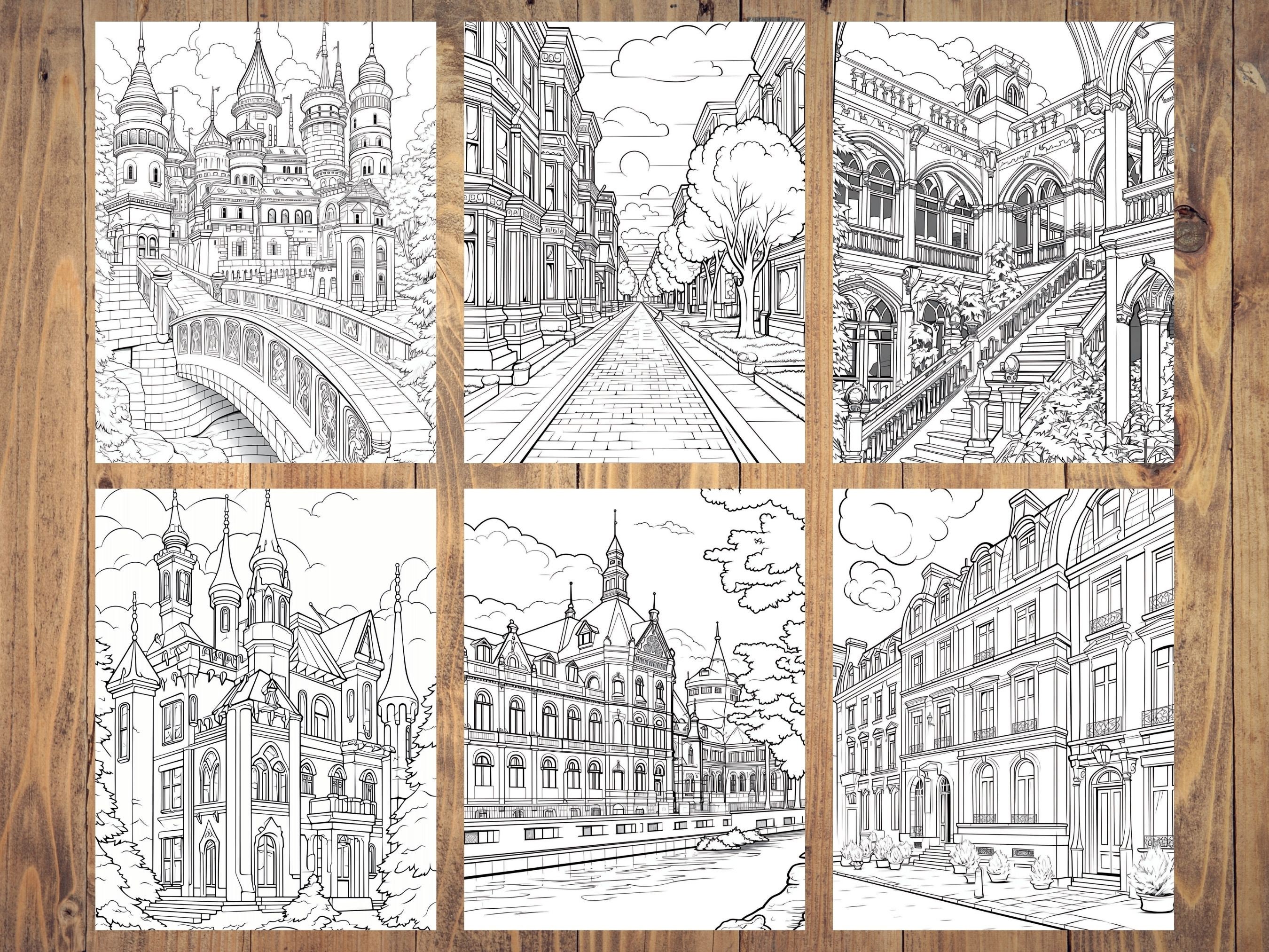 30 Printable Architecture Coloring Pages, Buildings Coloring Book ...