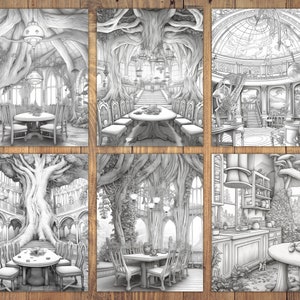 30 Fantasy House Interior Coloring Pages, Grayscale Art (PDF) - Etsy