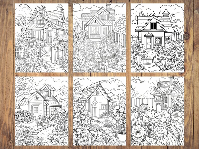 30 Printable Cottage House Coloring Pages, Flower Coloring Book, Adults ...