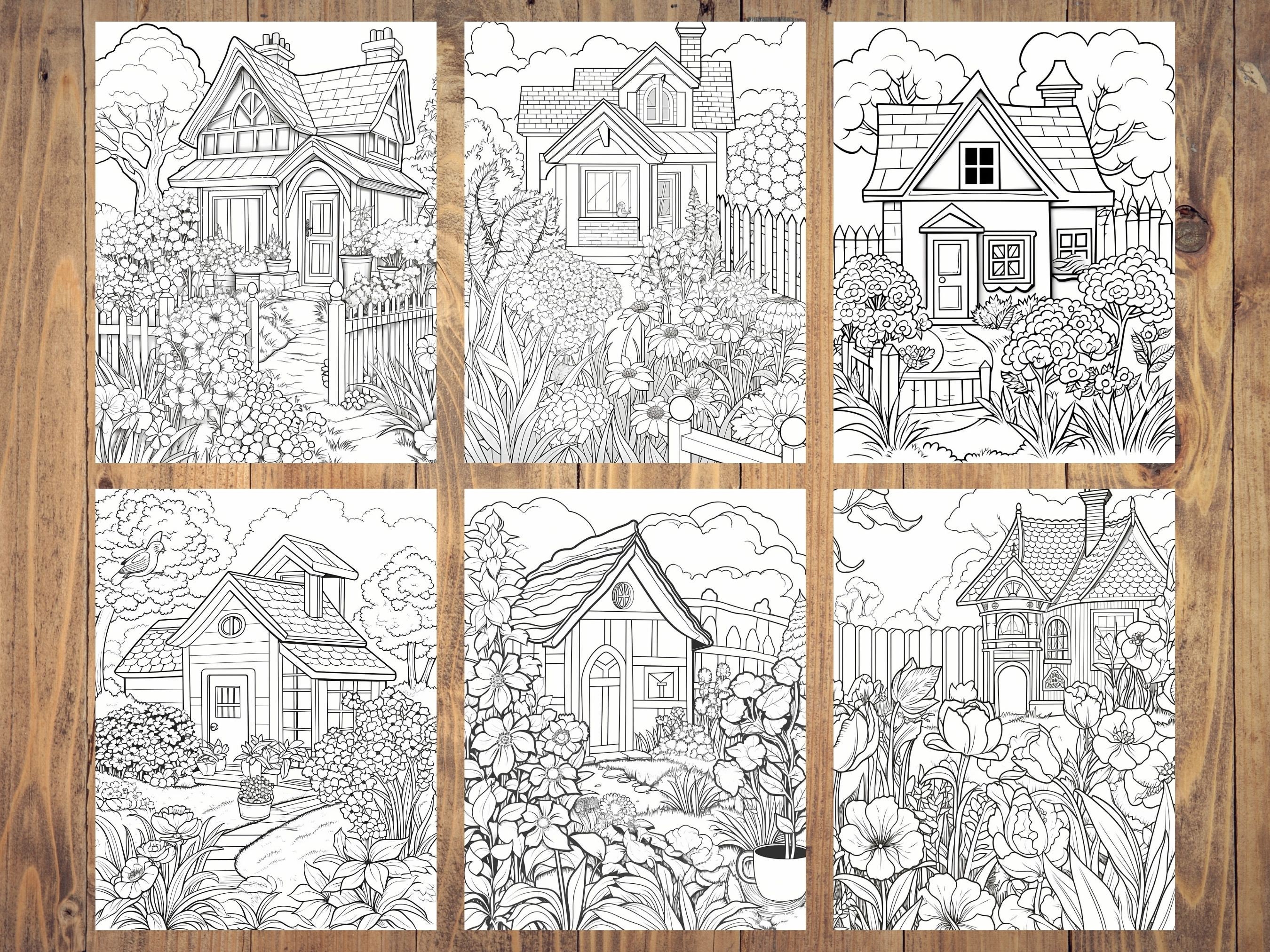 30 Printable Cottage House Coloring Pages, Flower Coloring Book, Adults ...