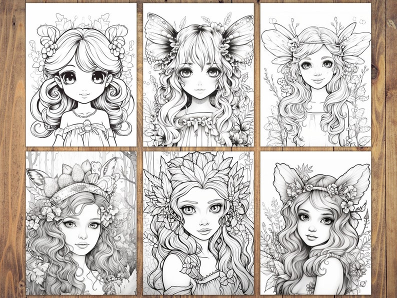 30 Cute Flower Forest Fairy Girls Anime Coloring Page Adults - Etsy