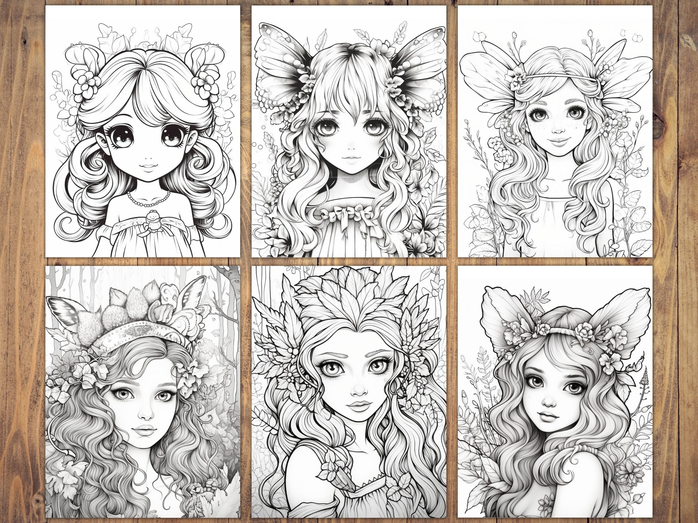 30 Cute Flower Forest Fairy Girls Anime Coloring Page Adults - Etsy