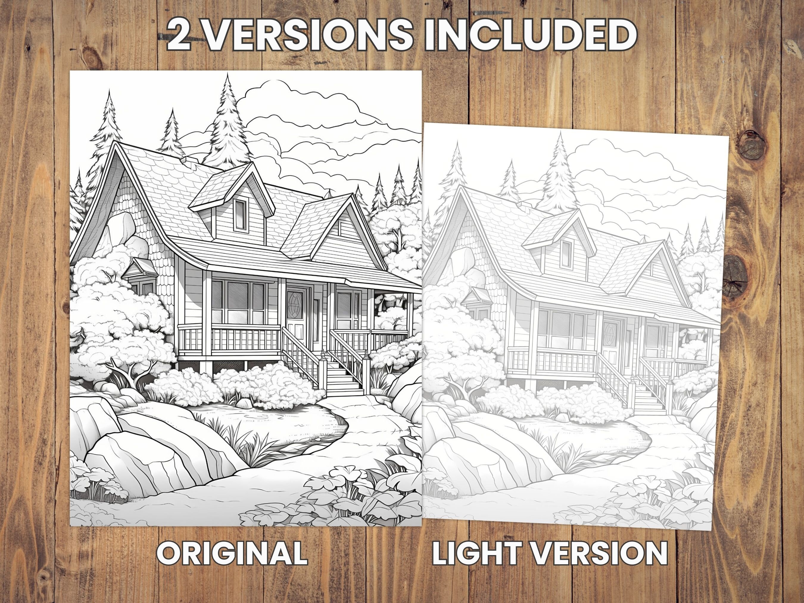 30 Cozy House Coloring Pages, Autumn Grayscale Designs (PDF) - Etsy