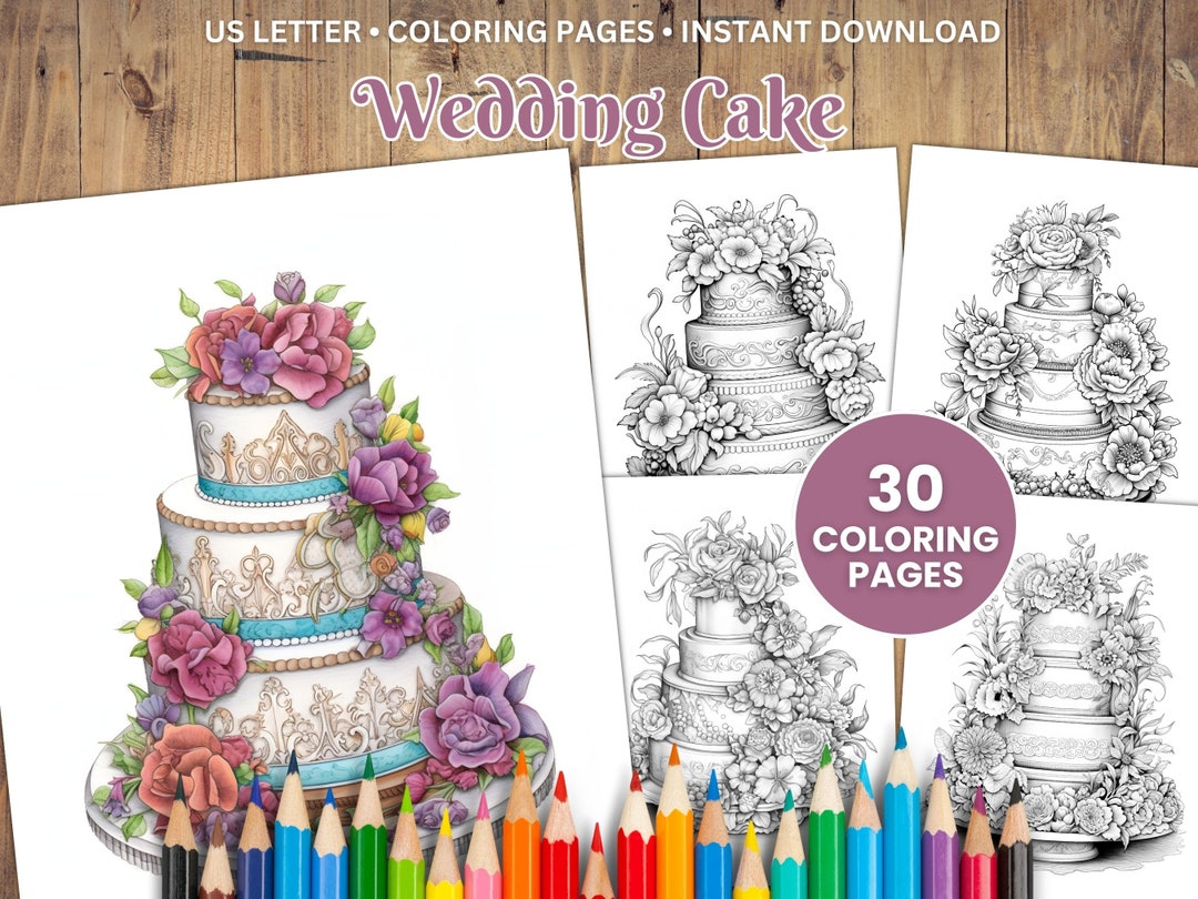 30 Printable Wedding Cake Coloring Pages, Coloring Book for Adults ...