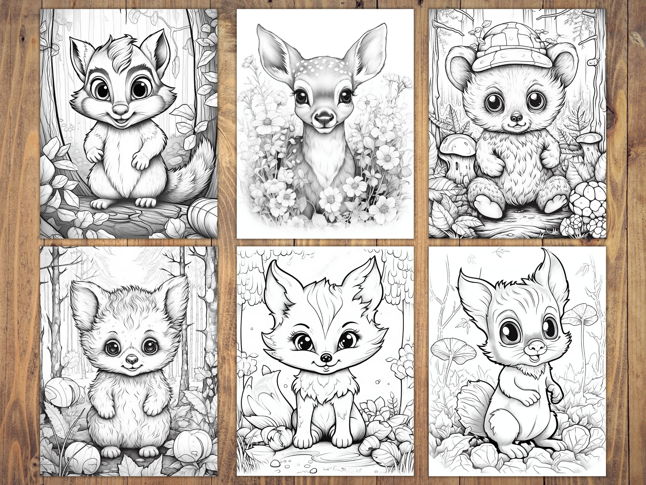 25 Cute Baby Forest Animals Coloring Page Book Adults Kids - Etsy