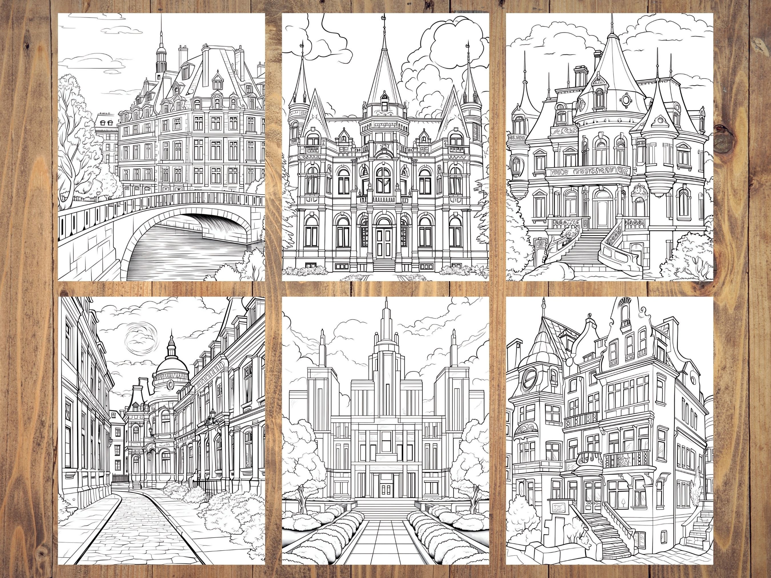 30 Printable Architecture Coloring Pages, Buildings Coloring Book ...