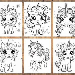50 Unicorn Coloring Page Bundle, Cute Horse Coloring Book, Fantasy ...
