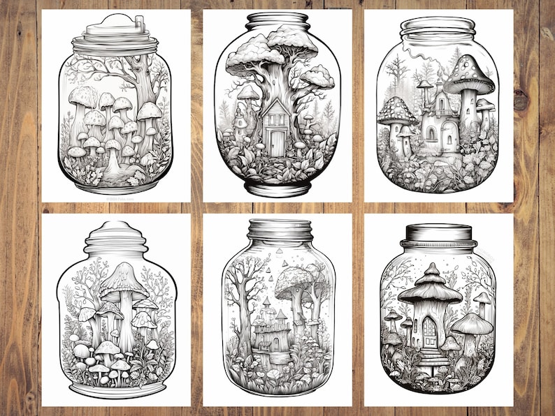 50 Magical Forest Jars Coloring Pages, Enchanted Woodland Jars ...