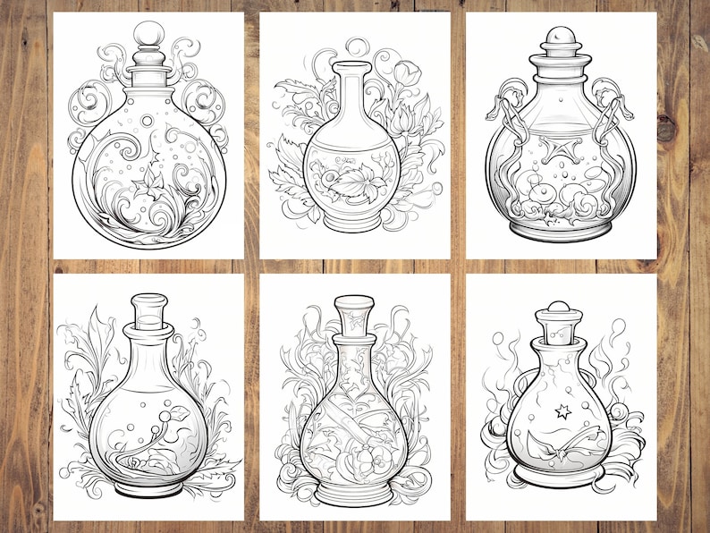 50 Enchanted Potion Coloring Pages, Fantasy Coloring Sheets, Magical ...