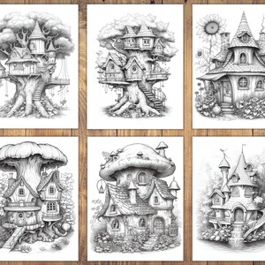 30 Fairy House Coloring Pages, Enchanted Grayscale Illustrations ...